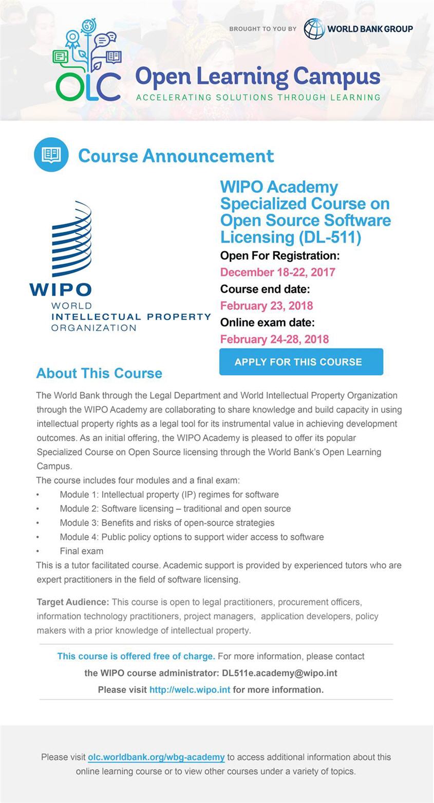 New WIPO Academy–World Bank Course